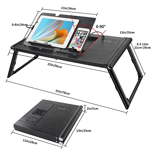 GKTG Lap Desk for Laptop Folding, Portable Laptop Desk for Bed Couch Sofa Floor, Foldable Adjustable Laptop Bed Table with Cooling Fans Built-in10000mAh Rechargeable Mobile Power Pack, USB LED Light