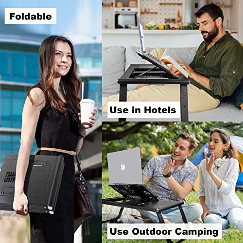 GKTG Lap Desk for Laptop Folding, Portable Laptop Desk for Bed Couch Sofa Floor, Foldable Adjustable Laptop Bed Table with Cooling Fans Built-in10000mAh Rechargeable Mobile Power Pack, USB LED Light