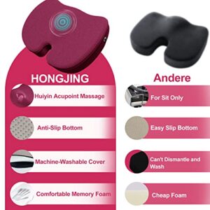 HONGJING Massage Seat Cushion for Pressure Relief, Memory Foam Office Chair Cushions for Long Sitting, Butt Pillow with Massaging, Great for Sciatica, Coccyx and Tailbone Pain Relief (Red)