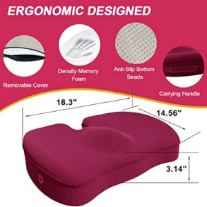 HONGJING Massage Seat Cushion for Pressure Relief, Memory Foam Office Chair Cushions for Long Sitting, Butt Pillow with Massaging, Great for Sciatica, Coccyx and Tailbone Pain Relief (Red)