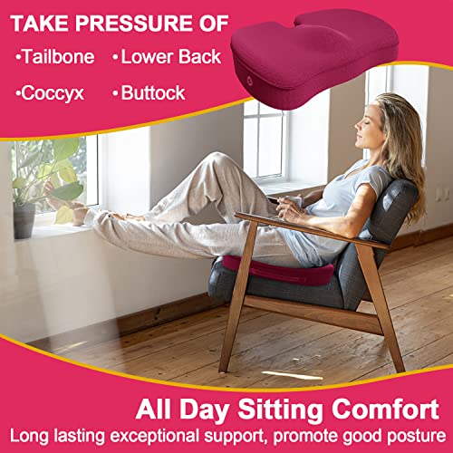 HONGJING Massage Seat Cushion for Pressure Relief, Memory Foam Office Chair Cushions for Long Sitting, Butt Pillow with Massaging, Great for Sciatica, Coccyx and Tailbone Pain Relief (Red)