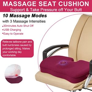 HONGJING Massage Seat Cushion for Pressure Relief, Memory Foam Office Chair Cushions for Long Sitting, Butt Pillow with Massaging, Great for Sciatica, Coccyx and Tailbone Pain Relief (Red)