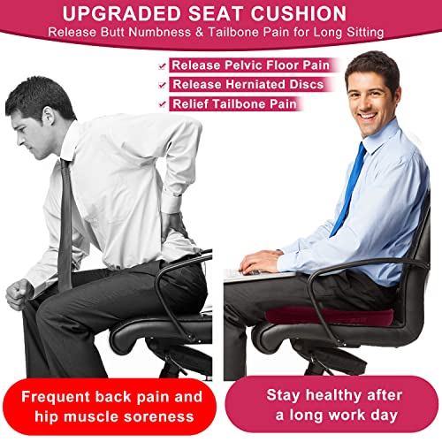 HONGJING Massage Seat Cushion for Pressure Relief, Memory Foam Office Chair Cushions for Long Sitting, Butt Pillow with Massaging, Great for Sciatica, Coccyx and Tailbone Pain Relief (Red)