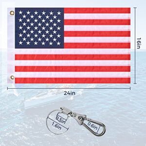 2 Pack American Boat Flag with 4 Boat Flag Pole Clamps, Marine USA Flag with Double Sided Embroidered Stars and Brass Grommets, (16"x24")