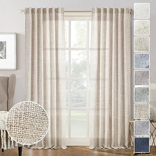 MEETBILY Curtains Panels for Back Tab Semi Sheer, Linen Textured Drapes Rod Pocket, Flax Curtains for Farmhouse/Bedroom/Living Room/Window (2-Pack, 50 x 108 inch, Light Coffee)