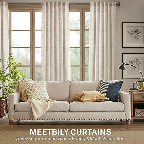 MEETBILY Curtains Panels for Back Tab Semi Sheer, Linen Textured Drapes Rod Pocket, Flax Curtains for Farmhouse/Bedroom/Living Room/Window (2-Pack, 50 x 108 inch, Light Coffee)