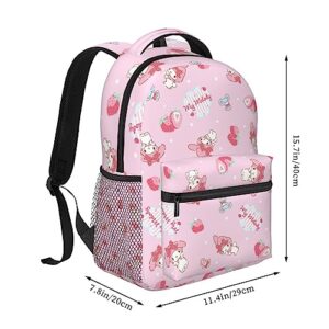 ORPJXIO Backpack Kuromi Anime My Melody Double Shoulder Bag for Unisex Laptop Bagpack Large Capacity Travel Backpack for Hiking Work Camping