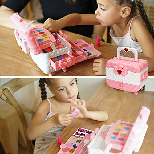 Kids Makeup Toys for Girls - Safe and Washable Makeup for Kids, Kids Makeup Kit for Girl, Real Girls Makeup Kit for Kids Toddler, Princess Birthday Gifts for 4 5 6 7 8 9 Year Old Girls Gift (Pink)