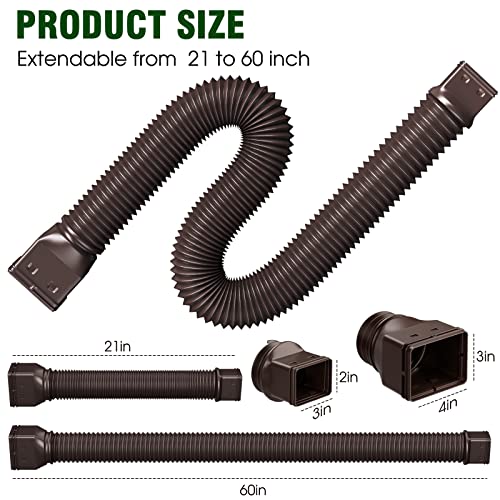 SMTPDT Gutter Downspout Extensions, Gutter Downspout Extender, Down Spout Drain Extension, Gutter Extension Flexible, Extendable from 21 to 60 Inches (2 Pack Brown)