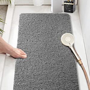 LOCHAS Shower Mat Non Slip Bathtub Mats 24 x 16 Inch, Soft Loofah Bath Mat for Bathroom, Bath Tub, Shower Floor, Dry Fast, Grey