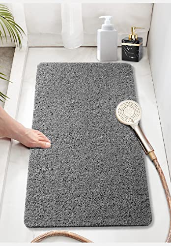 LOCHAS Shower Mat Non Slip Bathtub Mats 24 x 16 Inch, Soft Loofah Bath Mat for Bathroom, Bath Tub, Shower Floor, Dry Fast, Grey