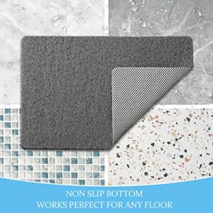 LOCHAS Shower Mat Non Slip Bathtub Mats 24 x 16 Inch, Soft Loofah Bath Mat for Bathroom, Bath Tub, Shower Floor, Dry Fast, Grey