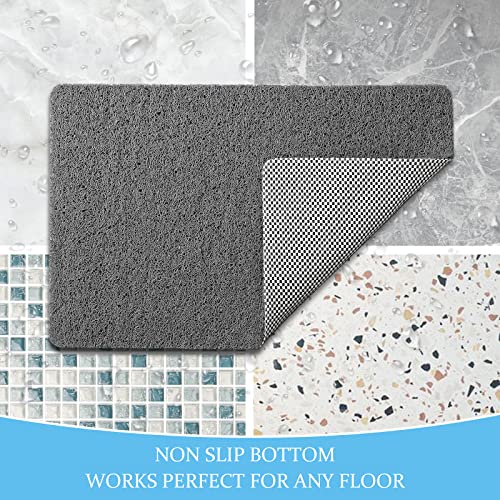 LOCHAS Shower Mat Non Slip Bathtub Mats 24 x 16 Inch, Soft Loofah Bath Mat for Bathroom, Bath Tub, Shower Floor, Dry Fast, Grey