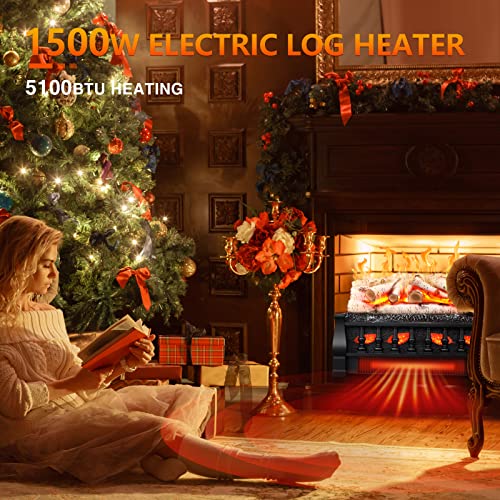 R.W.FLAME Electric Fireplace Log Set Heater 21IN, Remote Control, Flame Brightness Adjustable,Realistic Ember Bed,Overheating Protection for Home and Office Decor,1500W Whitish Gray logs