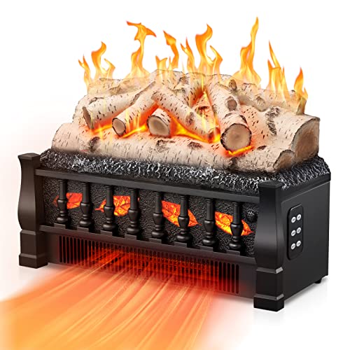 R.W.FLAME Electric Fireplace Log Set Heater 21IN, Remote Control, Flame Brightness Adjustable,Realistic Ember Bed,Overheating Protection for Home and Office Decor,1500W Whitish Gray logs