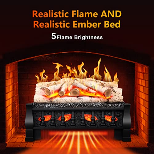 R.W.FLAME Electric Fireplace Log Set Heater 21IN, Remote Control, Flame Brightness Adjustable,Realistic Ember Bed,Overheating Protection for Home and Office Decor,1500W Whitish Gray logs