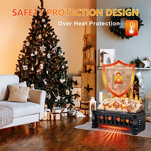 R.W.FLAME Electric Fireplace Log Set Heater 21IN, Remote Control, Flame Brightness Adjustable,Realistic Ember Bed,Overheating Protection for Home and Office Decor,1500W Whitish Gray logs