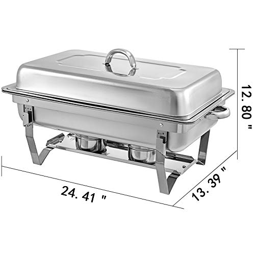 Mophorn Chafing Dish 4 Packs 8 Quart Stainless Steel Chafer Full Size Rectangular Chafers & Gas One 12 Pack 6 Hour Chafing Fuel - Food Warmer for Chafing Dish Buffet Set