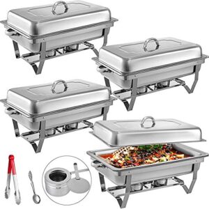 Mophorn Chafing Dish 4 Packs 8 Quart Stainless Steel Chafer Full Size Rectangular Chafers & Gas One 12 Pack 6 Hour Chafing Fuel - Food Warmer for Chafing Dish Buffet Set