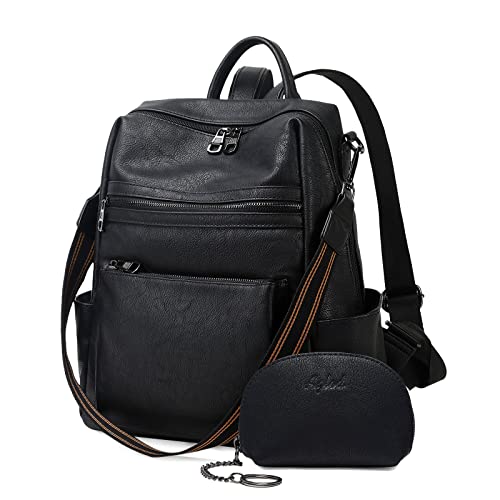 AGLOD black Leather Backpack Purse for Women Designer Ladies Shoulder Bag Fashion Faux Work Travel Handbags