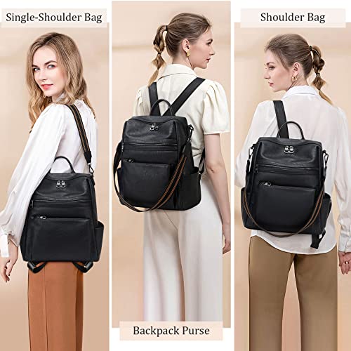 AGLOD black Leather Backpack Purse for Women Designer Ladies Shoulder Bag Fashion Faux Work Travel Handbags