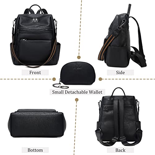 AGLOD black Leather Backpack Purse for Women Designer Ladies Shoulder Bag Fashion Faux Work Travel Handbags