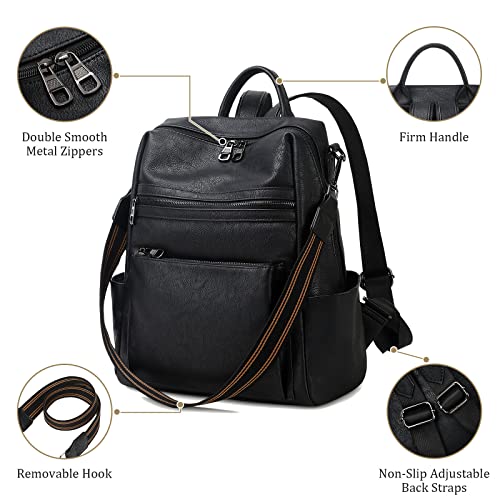 AGLOD black Leather Backpack Purse for Women Designer Ladies Shoulder Bag Fashion Faux Work Travel Handbags