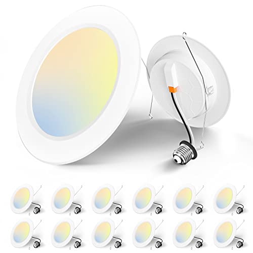 Amico 5/6 inch 5CCT LED Recessed Lighting 12 Pack, 1050LM Ultra-Thin Flat LED Can Lights, Dimmable, IC Rated, 12W Eqv 110W, 2700K/3000K/4000K/5000K/6000K Selectable, Retrofit Installation- ETL & FCC