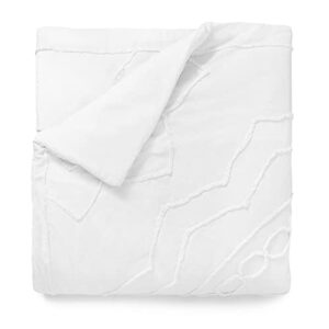 MARTHA STEWART Sophia Medallion Chenille Duvet Cover Queen Size, 3 Piece Set- 1 Duvet Cover, 2 Pillow Shams, Cotton-Percale, Soft, Reversible, Easy Wash, All Season 90"x92" with Button Closure, White