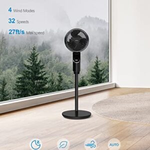 Pedestal Fan for Bedroom,VCK 42“ Standing Floor Fan with 360° Oscillating Air Circulator,32 Speeds,4 Modes,24db Ultra Quiet DC Motor,24H Timer,Child Lock,Smart Remote Control for Home, Office, Indoor