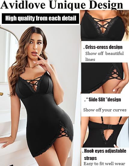 Avidlove Women Sexy Chemise Dress Modal Nightgown Soft Sleepwear Babydoll Lingerie for Women Black S