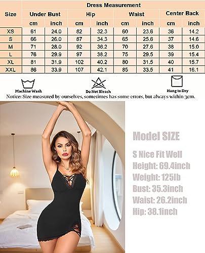 Avidlove Sexy Nightie Babydoll Lace Chemise Nightgown Babydoll Lingerie for Women Black L