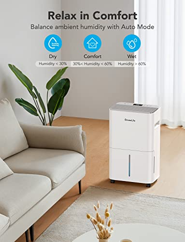 GoveeLife Smart Dehumidifier for Basement Upgraded, Max 50 Pint Energy Star Certified WIFI Dehumidifier with Drain Hose for Continuous Drainage, Remote Control Dehumidifiers for Home, Bathroom, Closet