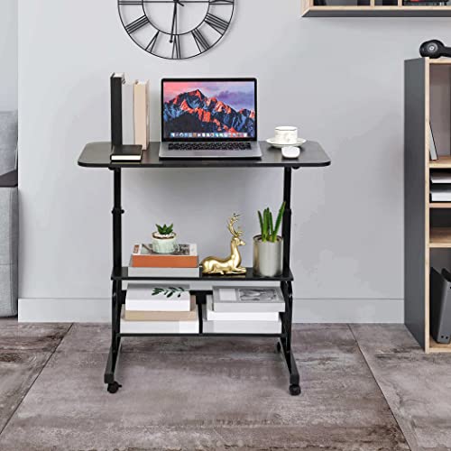 Adjustable Height Mobile Computer Desk for Small Space Rolling Writing Desk with Wheels Desk Home Office Study Desk Portable for Bedrooms Work Desk Size 31.5x15.7 Inch Black with Storage Gaming Table