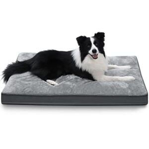 dog crate bed waterproof deluxe plush dog beds with removable washable cover anti-slip bottom pet sleeping mattress for large, medium, jumbo, small dogs, 35 x 22 inch, gray