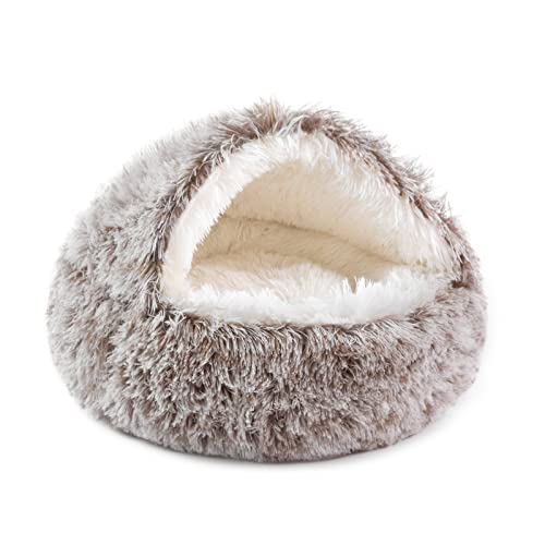 NOYAL Dog Bed Round Hooded Plush Cat Cave Donut Anti Anxiety Fluffy Dog Bed for Small Medium Dog and Cat