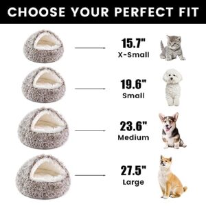 NOYAL Dog Bed Round Hooded Plush Cat Cave Donut Anti Anxiety Fluffy Dog Bed for Small Medium Dog and Cat