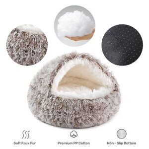 NOYAL Dog Bed Round Hooded Plush Cat Cave Donut Anti Anxiety Fluffy Dog Bed for Small Medium Dog and Cat