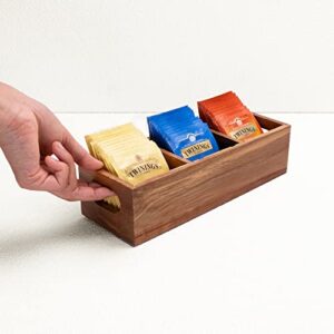 NAUMOO Wooden Tea Bag Organizer - Set of 1 - Adjustable Compartments - Tea Bags Caddy with Handle - Sugar Packet Holder for Countertop, Cabinet - Coffee Bar Accessories & Storage