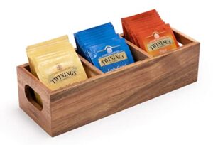 naumoo wooden tea bag organizer - set of 1 - adjustable compartments - tea bags caddy with handle - sugar packet holder for countertop, cabinet - coffee bar accessories & storage