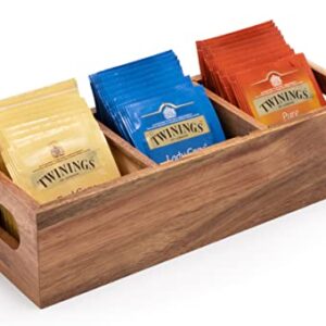 NAUMOO Wooden Tea Bag Organizer - Set of 1 - Adjustable Compartments - Tea Bags Caddy with Handle - Sugar Packet Holder for Countertop, Cabinet - Coffee Bar Accessories & Storage