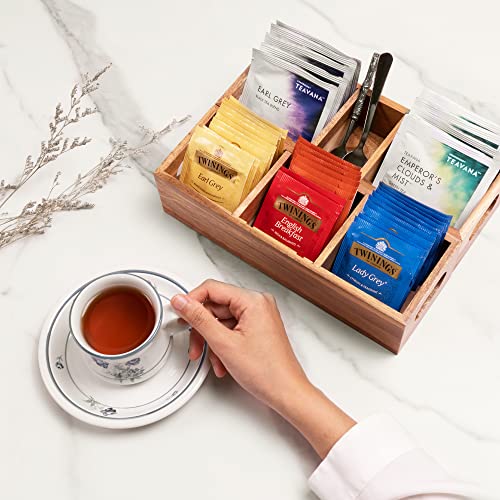 NAUMOO Wooden Tea Bag Organizer - Set of 1 - Adjustable Compartments - Tea Bags Caddy with Handle - Sugar Packet Holder for Countertop, Cabinet - Coffee Bar Accessories & Storage