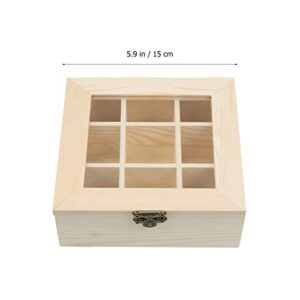 Gatuida Tea Box for Tea Bags Organizer, Wooden Tea Storage Organizer with Clear Top Window, 9 Compartments Eco-Friendly Tea Bag Holder, Multi-Functional Storage Box