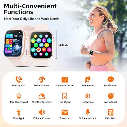 Smart Watch (Answer/Make Calls), 2023 Newest 1.85 Inch Fitness Tracker, Heart Rate/Sleep Monitor/Pedometer/Calories, Multiple Sports Modes, Waterproof Women's Men's Fitness Watch for Android iPhone