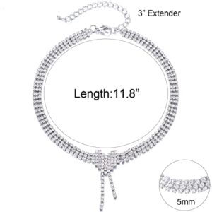 Kiszu Rhinestone Choker Necklace Silver Diamond Heart Pendant Necklaces Sparkly Dainty Crystal Cubic Zirconia Necklace Chain Jewerly Fashion Party Prom Wedding Accessories for Women and Girls