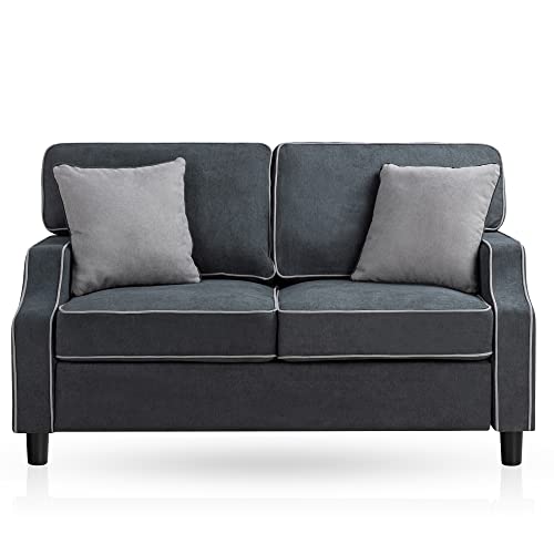 Shintenchi 56”Small Modern Fabric Sofa Couch,Mid Century Linen Upholstered Fabric 2-Seat Sofa Loveseat Furniture with Pillow for Small Living Room, Apartment, Small Space, Dark Gray