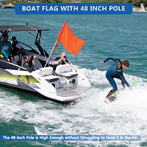 MUMUBOAT Orange Boat Flag Water Ski Flag 48 Inch, 12” x 18” Boat Safety Flag Skier Down Flag, 3 Sections Floating Boat Flags with Pole, Ideal for Tubing, Wakeboarding, Watersports