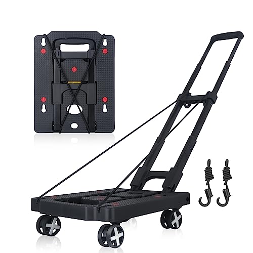 LIDTOP Folding Hand Truck Dolly, Foldable Dolly Cart for Moving, Lightweight Portable Luggage Cart with Rotate Wheels, Utility Cart Adjustable Handle, Collapsible for Travel Shopping Airport Office