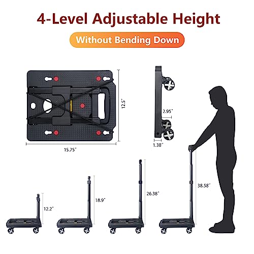 LIDTOP Folding Hand Truck Dolly, Foldable Dolly Cart for Moving, Lightweight Portable Luggage Cart with Rotate Wheels, Utility Cart Adjustable Handle, Collapsible for Travel Shopping Airport Office