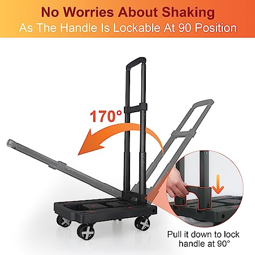 LIDTOP Folding Hand Truck Dolly, Foldable Dolly Cart for Moving, Lightweight Portable Luggage Cart with Rotate Wheels, Utility Cart Adjustable Handle, Collapsible for Travel Shopping Airport Office